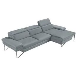 Ecksofa Egoitaliano "Princess, elegantes Designsofa mit erstklassigem Sitzkomfort, L-Form" Sofas Gr. B/H/T: 282cm x 95cm x 168cm, Leder NUVOLE, Recamiere rechts, mit Kopfteilverstellung, blau (himmel) mit Recamiere, inkl. Kopfteilverstellung, edle Designmetallfüße