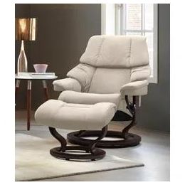 Relaxsessel stressless "Reno" Sessel Gr. ROHLEDER Stoff Q2 FARON, Classic Base Braun, Relaxfunktion-Drehfunktion-PlusTMSystem-Gleitsystem, B/H/T: 79cm x 98cm x 75cm, beige (light q2 faron) mit Hocker, Classic Base, Größe S, M & L, Gestell Braun