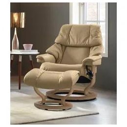 Relaxsessel stressless "Reno" Sessel Gr. Leder PALOMA, Classic Base Eiche-L, Relaxfunktion-Drehfunktion-PlusTMSystem-Gleitsystem, B/H/T: 88cm x 98cm x 78cm, beige (sand paloma) mit Hocker, Classic Base, Größe S, M & L, Gestell Eiche