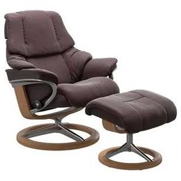 Relaxsessel stressless "Reno" Sessel Gr. Material Bezug, Material Gestell, Ausführung / Funktion, Maße B/H/T, rot (bordeaux) mit Signature Base, Größe S, M & L, Gestell Eiche