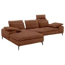 Ecksofa W.Schillig "valentinoo" Sofas Gr. B/H/T: 299 cm x 83 cm x 178 cm, Chenille-Flachgewebe R66, Longchair links, mit Sitztiefenverstellung, braun (copper r66) inklusive Hocker, mit Sitztiefenverstellung, Breite 299 cm