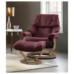 Relaxsessel stressless "Reno" Sessel Gr. Leder BATICK, Classic Base Eiche, Relaxfunktion-Drehfunktion-PlusTMSystem-Gleitsystem, B/H/T: 88cm x 98cm x 78cm, rot (bordeaux batick) mit Classic Base, Größe S, M & L, Gestell Eiche