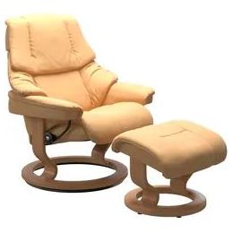 Relaxsessel stressless "Reno" Sessel Gr. Material Bezug, Material Gestell, Ausführung / Funktion, Maße B/H/T, gelb mit Hocker, Classic Base, Größe S, M & L, Gestell Eiche