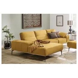 Ecksofa W.Schillig "run" Sofas Gr. B/H/T: 319cm x 88cm x 178cm, Longlife Xtra-Leder Z73, Recamiere links, mit Sitztiefenverstellung, gelb (sunrise z73) mit Holzsockel, Füße in Bronze pulverbeschichtet, Breite 319 cm