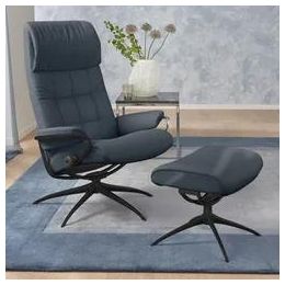 Relaxsessel stressless "London" Sessel Gr. Leder BATICK, Star Base-Standard Base, B/H/T: 80cm x 116cm x 71cm, blau (atlantic batick) mit Hocker, High Back, Star Base, Gestell Schwarz