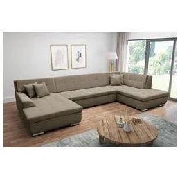 Wohnlandschaft DOMO collection "Treviso incl. Zierkissen, moderne Steppung, XXL: B/T/H: 364/201/83 cm" Sofas Gr. B/H/T: 364cm x 83cm x 201cm, Cord, Recamiere links, ohne Bettfunktion, braun (schlamm) wahlweise mit Bettfunktion, in vielen Bezugsarten auch Cord U-Form