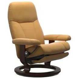 Relaxsessel stressless "Consul" Sessel Gr. Leder PALOMA, PowerTM Leg & Back-Classic Base Braun-L, Relaxfunktion-Drehfunktion-Integrierte Fußstütze-PlusTMSystem, B/H/T: 85cm x 100cm x 77cm, gelb (honey) elektrisch verstellbar, optional 2-motorisch, Größe M & L