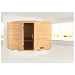 Karibu Sauna ""Leona" mit graphitfarbener Tür naturbelassen" Saunen aus hochwertiger nordischer Fichte Gr. ohne Ofen, beige (naturbelassen)