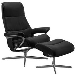 Relaxsessel stressless "View" Sessel Gr. Leder BATICK, Cross Base Schwarz, Relaxfunktion-Drehfunktion-PlusTMSystem-Gleitsystem-BalanceAdaptTM, B/H/T: 91cm x 110cm x 85cm, schwarz (schwarz batick) mit Hocker, Cross Base, Größe S, M & L, Holzakzent Schwarz