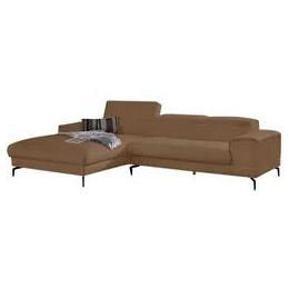 Ecksofa W.Schillig "piedroo" Sofas Gr. B/H/T: 303 cm x 70 cm x 193 cm, Longlife Xtra-Leder Z69, Longchair links, mit Kopfteilverstellung-mit motorischer Sitztiefenverstellung, braun (fango z69) Kopfteilverstellung, wahlweise mit Sitztiefenverstellung, Breite 303cm