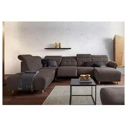 Wohnlandschaft Places of Style "Manhattan U-Form" Sofas Gr. B/H/T: 345cm x 102cm x 247cm, Flachgewebe, Ottomane links, braun (espresso) 2 Sitze mit elektrischer Relaxfunktion, verstellbare Armlehnen