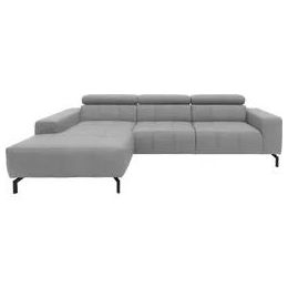 Ecksofa DOMO collection "Cunelli L-Form" Sofas Gr. B/H/T: 292 cm x 79 cm x 175 cm, Echtleder, Longchair links, Mit Kopfteilverstellung, grau (hellgrau) wahlweise inklusive 6-fach verstellbarer Kopfteilverstellung