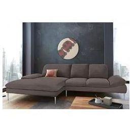 Ecksofa W.Schillig "enjoy&MORE" Sofas Gr. B/H/T: 310cm x 87cm x 185cm, Chenille-Flachgewebe R66, Recamiere links, mit Kopfteilverstellung-mit Armlehnenverstellung-mit Sitztiefenverstellung, braun (brown r66) mit Sitztiefenverstellung, Füße silber matt, Breite 310 cm