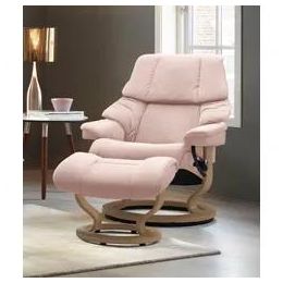 Relaxsessel stressless "Reno" Sessel Gr. ROHLEDER Stoff Q2 FARON, Classic Base Eiche, Relaxfunktion-Drehfunktion-PlusTMSystem-Gleitsystem, B/H/T: 75cm x 96cm x 75cm, pink (light q2 faron) mit Hocker, Classic Base, Größe S, M & L, Gestell Eiche