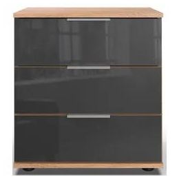 Nachtkommode wimex "Saigon" Sideboards Gr. B/H/T: 52cm x 58cm x 38cm, 3 St., grau (plankeneiche nachbildung/ glas grey) mit 3 Schubladen, wahlweise Glas-oder Spiegelfronten