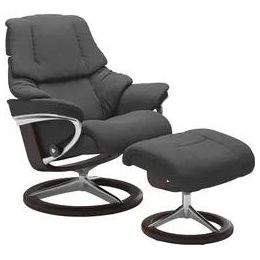 Relaxsessel stressless "Reno" Sessel Gr. ROHLEDER Stoff Q2 FARON, Signature Base Braun, Relaxfunktion-Drehfunktion-PlusTMSystem-Gleitsystem-BalanceAdaptTM, B/H/T: 79cm x 99cm x 75cm, grau (dunkelgrau q2 faron) mit Hocker, Signature Base, Größe S, M & L, Gestell Braun