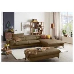 Ecksofa W.Schillig "piedroo" Sofas Gr. B/H/T: 343 cm x 70 cm x 193 cm, Longlife Xtra-Leder Z69, Longchair rechts, mit Kopfteilverstellung-mit motorischer Sitztiefenverstellung, braun (fango z69) Kopfteilverstellung, wahlweise mit Sitztiefenverstellung, Breite 343cm