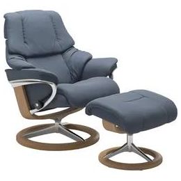 Relaxsessel stressless "Reno" Sessel Gr. Leder PALOMA, Signature Base Eiche, Relaxfunktion-Drehfunktion-PlusTMSystem-Gleitsystem-BalanceAdaptTM, B/H/T: 92cm x 100cm x 80cm, blau (sparrow paloma) mit Signature Base, Größe S, M & L, Gestell Eiche