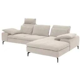 Ecksofa W.Schillig "valentinoo" Sofas Gr. B/H/T: 299cm x 83cm x 178cm, ROHLEDER Jacquard-Flachgewebe Q2 W60, Longchair rechts, mit Sitztiefenverstellung, beige (elfenbein w60) inklusive Hocker, mit Sitztiefenverstellung, Breite 299 cm