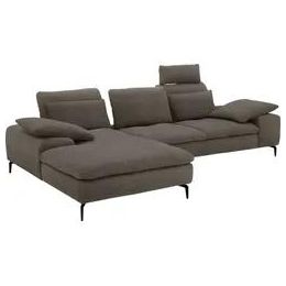 Ecksofa W.Schillig "valentinoo" Sofas Gr. B/H/T: 299 cm x 83 cm x 178 cm, Chenille-Flachgewebe R66, Longchair links, mit Sitztiefenverstellung, braun (brown r66) inklusive Hocker, mit Sitztiefenverstellung, Breite 299 cm