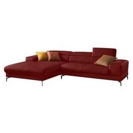 Ecksofa W.Schillig "piedroo" Sofas Gr. B/H/T: 303cm x 70cm x 193cm, Longlife Xtra-Leder Z59, Longchair links, mit Kopfteilverstellung-ohne Sitztiefenverstellung, rot (ruby red z59) Ecksofa Kopfteilverstellung, wahlweise mit Sitztiefenverstellung, Breite 303cm