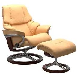 Relaxsessel stressless "Reno" Sessel Gr. Material Bezug, Material Gestell, Ausführung / Funktion, Maße B/H/T, gelb mit Hocker, Signature Base, Größe S, M & L, Gestell Braun