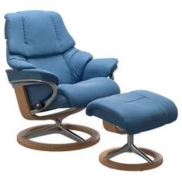 Relaxsessel stressless "Reno" Sessel Gr. Material Bezug, Material Gestell, Ausführung / Funktion, Maße B/H/T, blau (lazuli blau) mit Signature Base, Größe S, M & L, Gestell Eiche