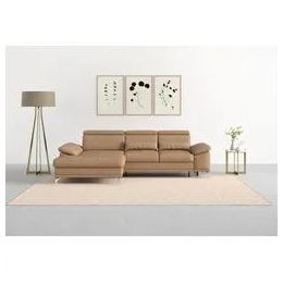 Sit & More Ecksofa SIT & MORE "Cabrio L-Form, mit Sitztiefenverstellung, Arm- und Kopfteilverstellung" Sofas Gr. B/H/T: 295cm x 87cm x 180cm, NaturLEDER, Recamiere links, mit Bettfunktion-mit Bettkasten, braun (cappucino) 2 Nierenkissen, Federkern, optional Bettfunktion und Stauraum