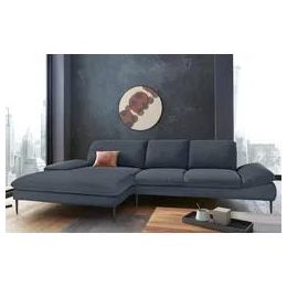 Ecksofa W.Schillig "enjoy&MORE" Sofas Gr. B/H/T: 340cm x 87cm x 185cm, Chenille-Flachgewebe R66, Recamiere links, mit Kopfteilverstellung-mit Armlehnenverstellung-mit Sitztiefenverstellung, blau (marine r66) Sitztiefenverstellung, Füße schwarz pulverbeschichtet, Breite 340 cm