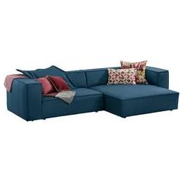 Ecksofa W.Schillig "around-the-block" Sofas Gr. B/H/T: 300cm x 66cm x 164cm, Longlife Xtra-Leder Z69, Longchair rechts, blau (ocean z69) mit eleganter Biese, Federkern