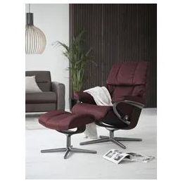 Relaxsessel stressless "Reno" Sessel Gr. Leder BATICK, Cross Base Braun-L, Relaxfunktion-Drehfunktion-PlusTMSystem-Gleitsystem-BalanceAdaptTM, B/H/T: 92cm x 100cm x 80cm, rot (bordeaux batick) mit Cross Base, Größe S, M & L, Holzakzent Braun