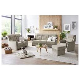 Polstergarnitur VILLA BECK "Lugano" Sitzmöbel-Sets Gr. Flachgewebe, Kopfteilverstellung, beige (2 stone) Kopfteilverstellung, in Sitzhöhe 49 cm, 3-Sitzer und 2x Sessel