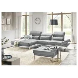 Ecksofa 3C Candy "Mallow L-Form" Sofas Gr. B/H/T: 318cm x 83cm x 220cm, Flachgewebe, Recamiere links, grau Verstellbare Armlehne und Kopfteil, manuelle Sitztiefenverstellung