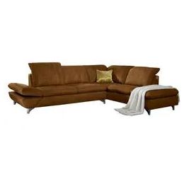 Ecksofa W.Schillig "taoo, elegant und zeitlos, bequem, L-Form", braun (cognac s41), B:296cm H:84cm T:242cm, Longlife fabric Velourgewebe S41 (100% Polyester), Sofas, mit Sitziefenverstellung & Kopfteilverstellung