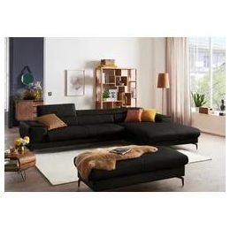 Ecksofa W.Schillig "piedroo" Sofas Gr. B/H/T: 343cm x 70cm x 193cm, Longlife Xtra-Leder Z59, Longchair rechts, mit Kopfteilverstellung-ohne Sitztiefenverstellung, schwarz (schwarz z59) Kopfteilverstellung, wahlweise mit Sitztiefenverstellung, Breite 343cm