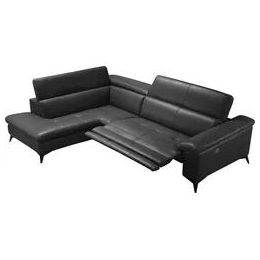 Ecksofa Egoitaliano "Martine" Sofas Gr. B/H/T: 272cm x 96cm x 203cm, Leder BULL, Ottomane links, mit elektrischer Relaxfunktion-mit manueller Kopfteilverstellung, schwarz mit Ottomane, elektrischer Relaxfunktion und Kopfteilverstellung