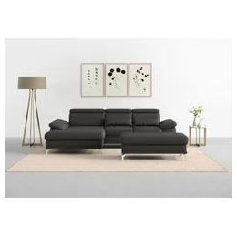 Sit & More Ecksofa SIT & MORE "Cabrio L-Form" Sofas Gr. B/H/T: 295cm x 87cm x 180cm, NaturLEDER, Recamiere links, mit Sitztiefenverstellung-mit Kopfteilverstellung-mit Armteilfunktion-mit 2 Nierenkissen-Rücken Spannstoff, braun (mokka) mit Sitztiefen- und Armteilverstellung sowie Federkern, 2 Nierenkissen