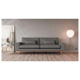 3-Sitzer Home Affaire "Torino B/T/H: 237/91/81 cm" Sofas Gr. B/H/T: 237cm x 81cm x 91cm, Struktur weich, grau (dunkelgrau) mit edlem Holzrahmen, incl. Zierkissen, auch in Bouclé