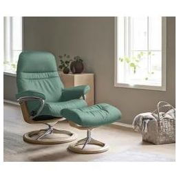 Relaxsessel stressless "Sunrise" Sessel Gr. Leder PALOMA, Relaxfunktion-Drehfunktion-PlusTMSystem-Gleitsystem-BalanceAdaptTM, B/H/T: 92cm x 105cm x 80cm, grün (aqua paloma) mit Signature Base, Größe L, Gestell Eiche