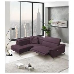 Ecksofa Egoitaliano "Martine" Sofas Gr. B/H/T: 272cm x 96cm x 203cm, Luxus-Microfaser BLUSH, Ottomane links, mit elektrischer Relaxfunktion-mit manueller Kopfteilverstellung, lila (plum) mit Ottomane, elektrischer Relaxfunktion und Kopfteilverstellung