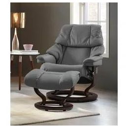 Relaxsessel stressless "Reno" Sessel Gr. Microfaser DINAMICA, Classic Base Braun-S, Relaxfunktion-Drehfunktion-PlusTMSystem-Gleitsystem, B/H/T: 75cm x 96cm x 75cm, grau (dunkelgrau dinamica) mit Hocker, Classic Base, Größe S, M & L, Gestell Braun