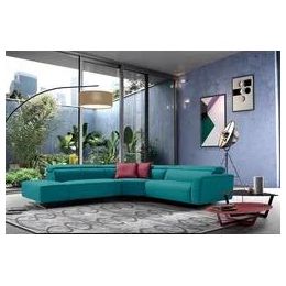 Ecksofa Egoitaliano Sofas Gr. B/H/T: 314cm x 96cm x 284cm, Luxus-Microfaser BLUSH, Recamiere links-Relaxelement rechts, mit Relaxfunktion, blau (teal) mit Relaxfunktion und verstellbaren Kopfteilelementen