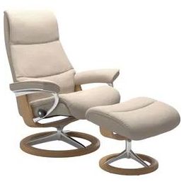 Relaxsessel stressless "View" Sessel Gr. ROHLEDER Stoff Q2 FARON, Cross Base Eiche, Relaxfunktion-Drehfunktion-PlusTMSystem-Gleitsystem-BalanceAdaptTM, B/H/T: 91cm x 110cm x 85cm, beige (light q2 faron) mit Signature Base, Größe L,Gestell Eiche