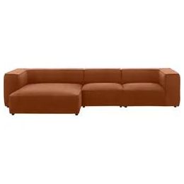 Ecksofa W.Schillig "around-the-block" Sofas Gr. B/H/T: 341 cm x 66 cm x 164 cm, Longlife Xtra-Leder Z69, Longchair links, braun (cognac z69) mit eleganter Biese, Federkern, Breite 341 cm