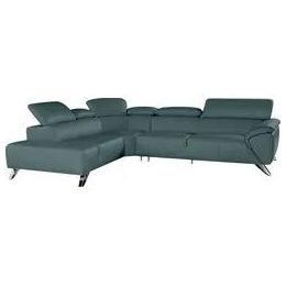 Ecksofa NICOLETTI HOME Sofas Gr. B/H/T: 285cm x 72cm x 227cm, Leder BOTERO, Ottomane links, blau (ottanio) Breite 285cm, mit verstellbarer Kopfstütze, Ottomane links oder rechts