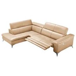 Ecksofa Egoitaliano "Martine" Sofas Gr. B/H/T: 272cm x 96cm x 203cm, Leder BULL, Ottomane links, mit elektrischer Relaxfunktion-mit manueller Kopfteilverstellung, beige (champagner) mit Ottomane, elektrischer Relaxfunktion und Kopfteilverstellung