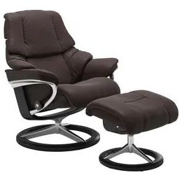 Relaxsessel stressless "Reno" Sessel Gr. Leder PALOMA, Signature Base Schwarz-M, Relaxfunktion-Drehfunktion-PlusTMSystem-Gleitsystem-BalanceAdaptTM, B/H/T: 83cm x 100cm x 76cm, braun (chocolate paloma) mit Hocker, Signature Base, Größe S, M & L, Gestell Schwarz