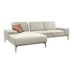 Ecksofa W.Schillig "run" Sofas Gr. B/H/T: 279cm x 88cm x 178cm, Longlife Xtra-Leder Z73, Recamiere links, mit Sitztiefenverstellung, weiß (cream z73) mit Holzsockel, Füße in Bronze pulverbeschichtet, Breite 279 cm