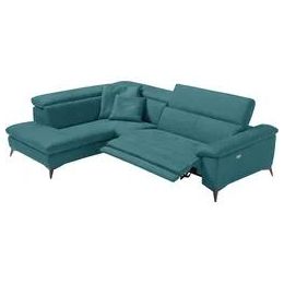 Ecksofa Egoitaliano "Martine" Sofas Gr. B/H/T: 272cm x 96cm x 203cm, Luxus-Microfaser BLUSH, Ottomane links, mit elektrischer Relaxfunktion-mit manueller Kopfteilverstellung, blau (teal) mit Ottomane, elektrischer Relaxfunktion und Kopfteilverstellung