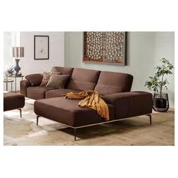 Ecksofa W.Schillig "run" Sofas Gr. B/H/T: 319 cm x 88 cm x 178 cm, Longlife Xtra-Leder Z73, Recamiere rechts, mit Sitztiefenverstellung, braun (macchiato z73) mit Holzsockel, Füße in Bronze pulverbeschichtet, Breite 319 cm